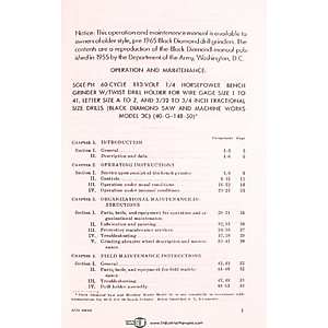 Black Diamond Drill grinder, Parts No. 100566, Operations and Maintenance Manual
