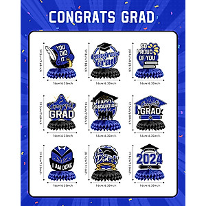 VICHTOP 2024 Graduation Party Decorations - Class of 2024 Blue Theme Decorations with Congrats Grad Table Centerpiece - Stunning Blue Graduation Decor for a Memorable Celebration