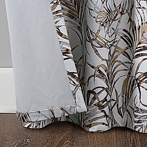 always4u Multi Colour Foil Print Velvet Curtains for Living Room Rainforest Leaves Modern Window Drapes 2 Panels 54 * 84 Silver Velour Curtains