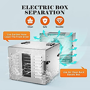 Septree Food Dehydrator for Jerky, Meat, Fruit, Beef, Herbs, and Pet Food, 10 Trays Stainless Steel Commercial Dryer Machine, 1000W, Adjustable Timer, Digital Temperature Control, Over Heat Protection, Silver