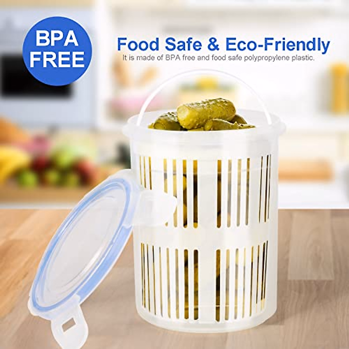 JASREE Pickle Jar with Strainer Insert, Deli Food Storage Containers with Lids and Mini Tong Pickles Flip Jar Pickle Storage Container for Olive Jalapeno Juice Food Storage