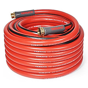 YAMATIC Garden Hose 50 ft,Ultra Durable Water Hose, 5/8 inch Premium Hose with Solid Brass Connector for All-Weather Outdoor, Car wash, Lawn, Red