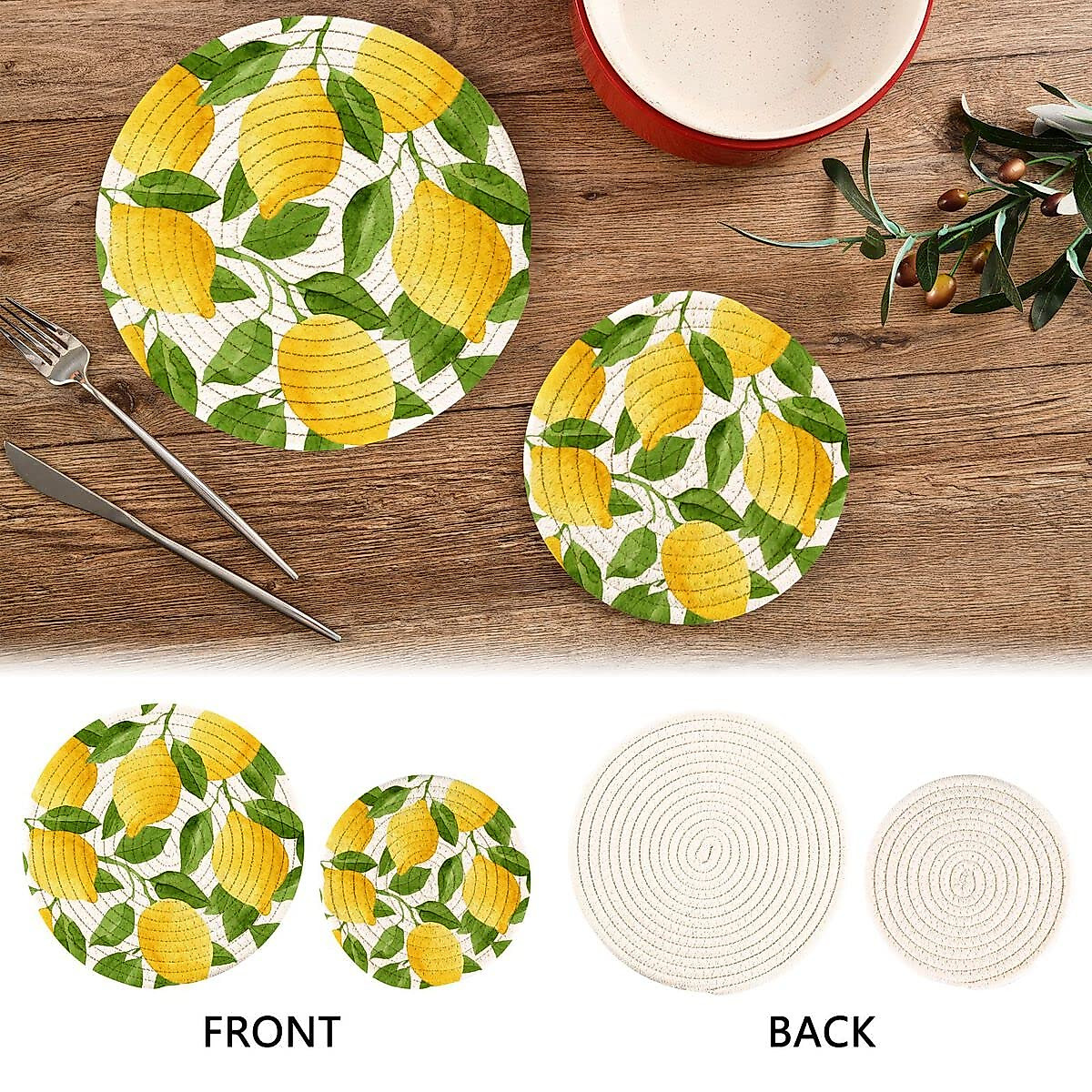ALAZA Tree Lemon Fruit Yellow Pot Holders Trivets Set 2 Pcs Trivets Cotton Potholders Coasters Hot Pads Hot Mats for Cooking Kitchen