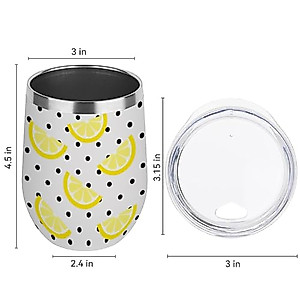 silichee 20 Oz Stainless Steel Wine Tumbler with Lid Lemon Slices on Dot Background Insulated Tumblers Vacuum Coffee Mugs for Hot and Cold Drinks,Coffee,Wine