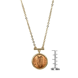 American Coin Treasures Irish Penny Coin Pendant Bar Necklace | Goldtone Flat Cable | 18 Inch 3 Inch Extender with Lobster Claw Clasp | Certificate of Authenticity
