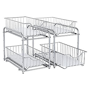 2 Pack - Stackable 2-Tier Under Sink Cabinet Organizer with Sliding Storage Drawer, Pull Out Cabinets Organizer Shelf Baskets, for Kitchen, Pantry, Under The Sink, Cabinet, Bathroom, Silver
