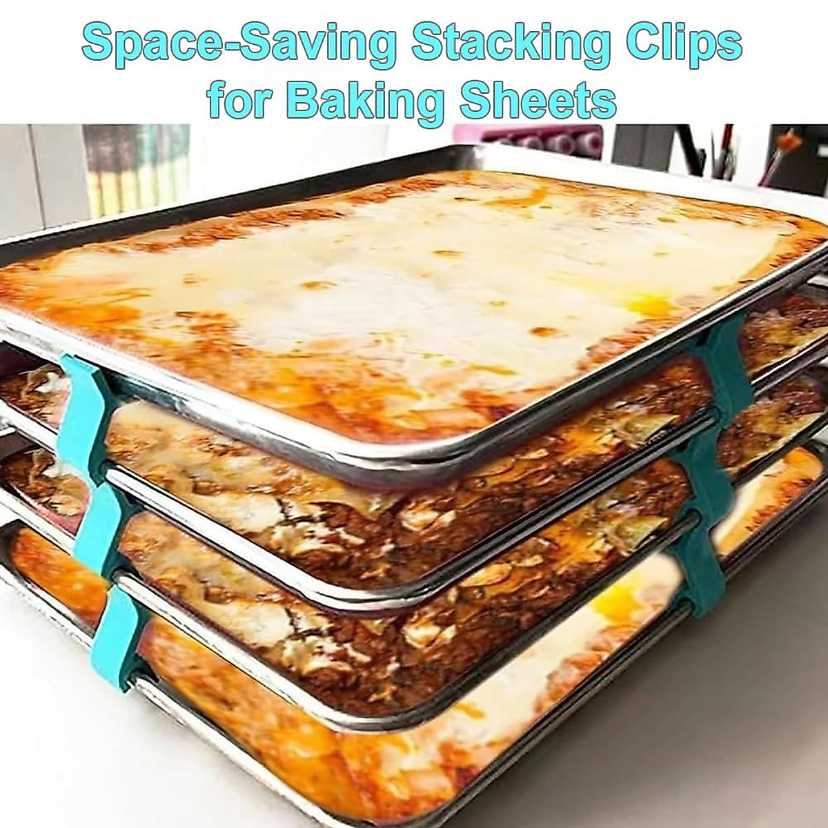 Venyieys Universal Baking Sheet Pan Stackers, Baking Sheet Stacking Clips, Sheet Pan Stacking Clips, Reusable Cookie Tray Stacker Clips, Space-Saving Tray Stackers, For Freeze Dryer Trays (4*Black)