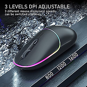 SOLAKAKA RGB 2.4GHz Wireless Mouse, Slim Portable Cordless Silent Laptop Office Mouse, Rechargeable USB PC Computer Mice, Black