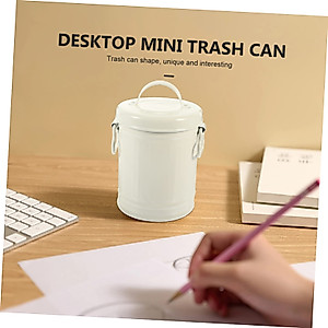 KOMBIUDA Desktop Trash Can Desktop Wastebasket Counter Garbage Bin Trash Container Mini Dumpster Car Trash Can Bags Tabletop Trash Can Iron Pencil Office Storage Barrel White