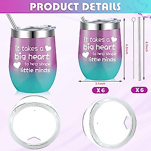 6 Pcs Thank You Teacher Gifts for Women Teacher Appreciation Gifts Stainless Steel Teacher Tumbler with Straw and Lid 12 oz Insulated Teacher Mug Birthday Gifts for Teacher(Gradient)