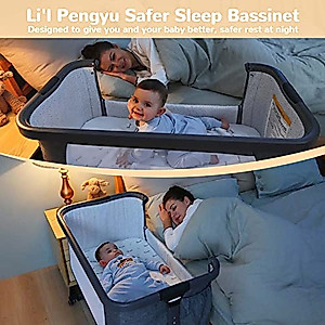 Li’l Pengyu Bedside Bassinet for Baby, Adjustable Baby Bassinets Bedside Sleeper with Cotton Mattress,Tool-Free Assemble Portable Rolling Cribs with Travel Bag Large Breathable Mesh (Gray)