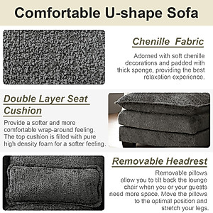 HZANHY Convertible Sectional Sofa Chenille U Shaped Couch with Reversible Chaise Modular Sectional Couch 4 Seater Sofa with Storage Seat