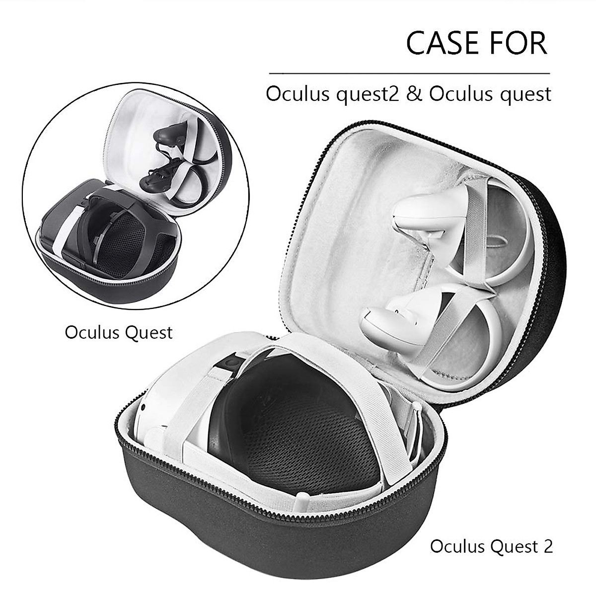 MASiKEN Hard Case for VR Oculus Quest 2 Headset Controllers Carrying Case, Waterproof Portable Quest Case for Travel and Home Storage Official Elite Strap Accessories (Black+White)