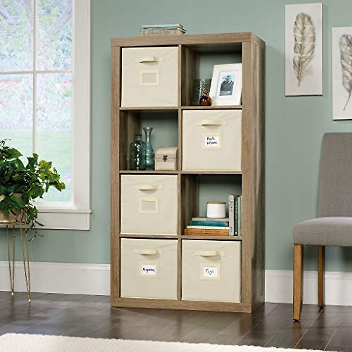 Sauder Stow-Away 8-Cube Organizer, L: 30.91" x W: 15.39" x H: 57.87", Lintel Oak Finish