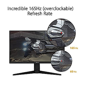 ASUS TUF Gaming 23.8” 1080P Monitor (VG249Q1A) - Full HD, IPS, 165Hz (Supports 144Hz), 1ms, Extreme Low Motion Blur, Speaker, FreeSync™ Premium, Shadow Boost, VESA Mountable, DisplayPort, HDMI,BLACK