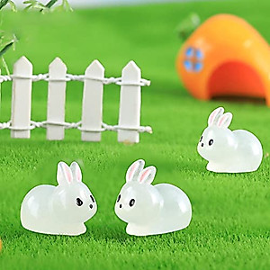 Didiseaon 20pcs Mini Luminous Rabbit Miniature Garden Statue Tiny Easter Bunny Figurines Glow in Dark Resin Fairy Gardens Accessories for Micro Landscape Cake Decoration