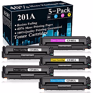 5-Pack (2BK+C+Y+M) 201A | CF401A CF402A CF403A Toner Cartridge Replacement for HP Color Laserjet Pro MFP M277dw MFP M277n MFP M277c6 M252dw M252n M277 M252 Printer,Sold by TopInk