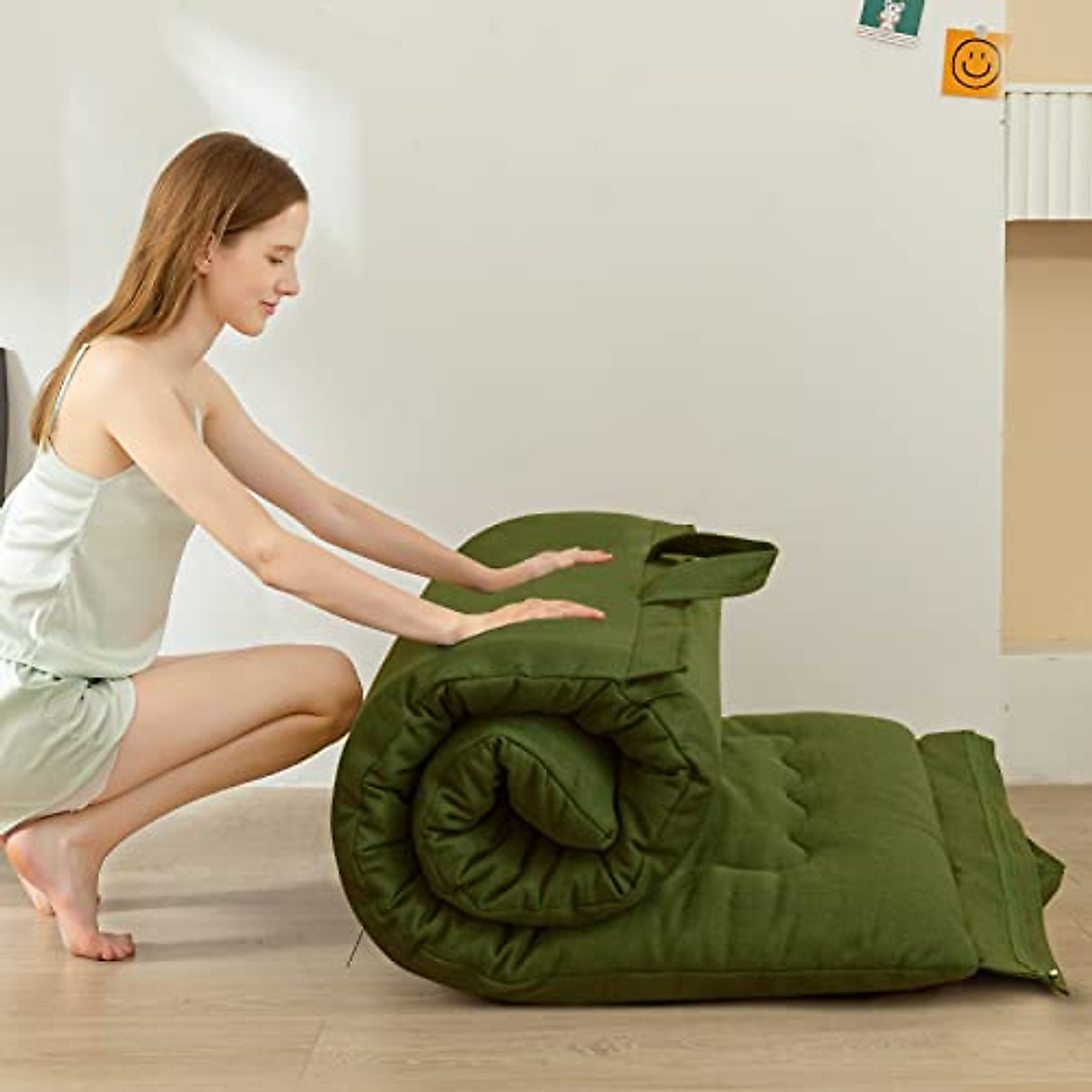 MAXYOYO Roll Up Mattress Sleeping Mat, Floor Futon for Outdoor Indoor, Upgraded Portable and Foldable Mattress, Green Twin, 75x36 Inch