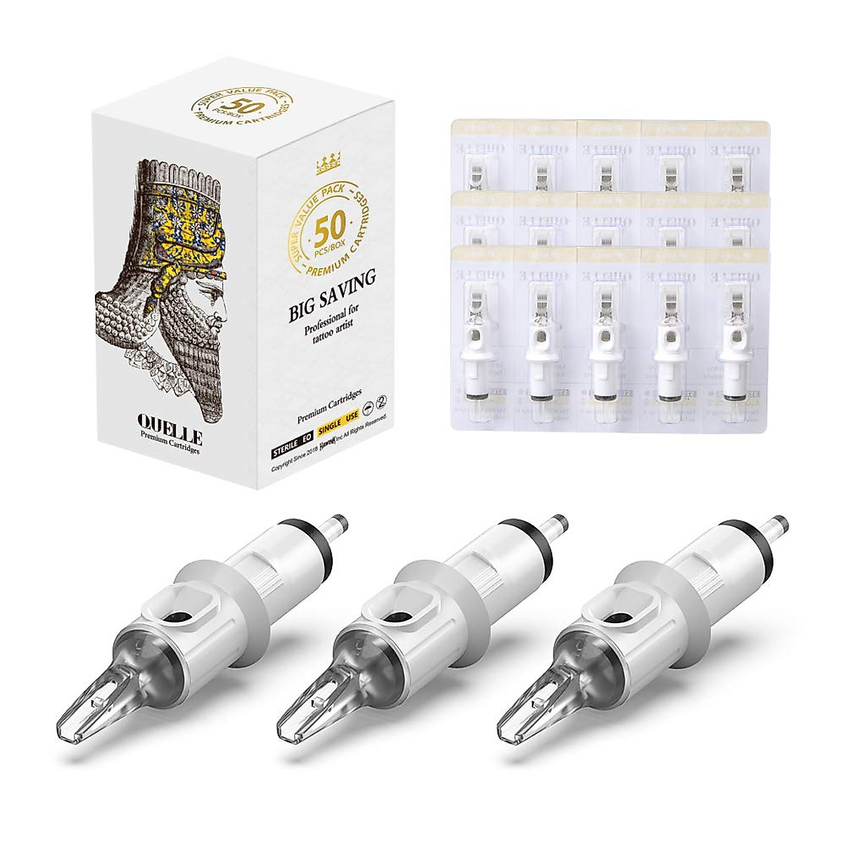 Hawink Tattoo Cartridge Needles #10 Bugpin 9 Curved/Round Magnum M-Taper 50PCS with Membrane Professional Disposable EN05S-50-1009RM