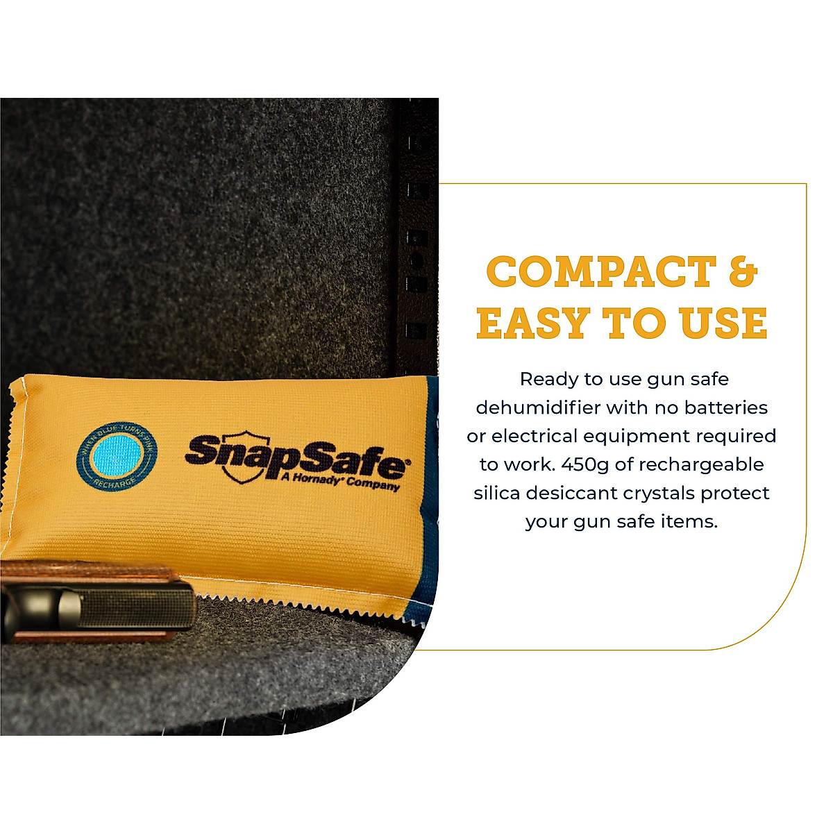 SnapSafe Reusable Dehumidifier Bag 450G, 75908 - Portable, Easy to Use Moisture Absorbers for Gun Safes & Cabinets - Prevent Moisture Damage for Gun Safe Accessories, Firearms in Your Gun Vault