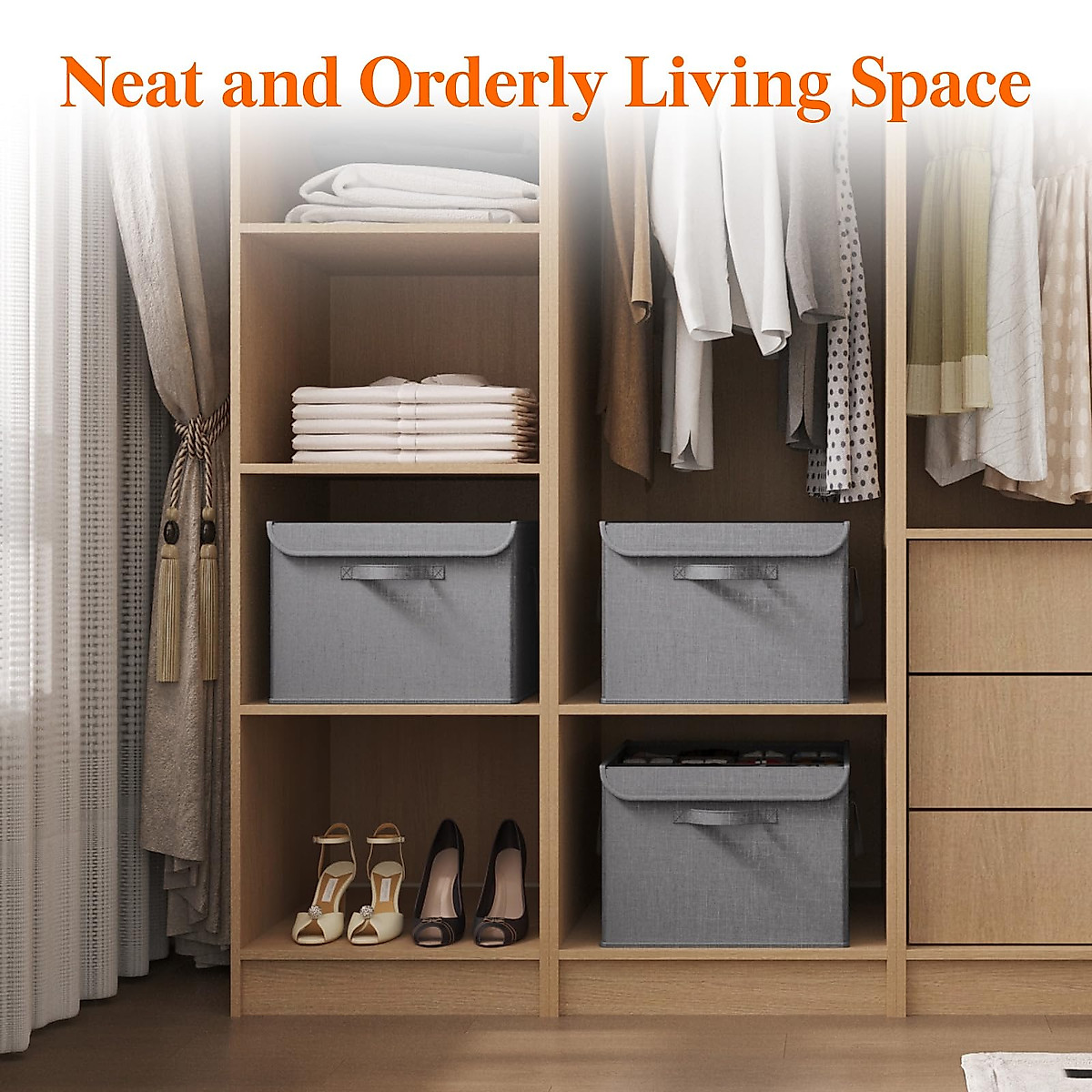 Lifewit Shoe Organizer for Closet, Adjustable Dividers Shoe Storage Fits 16 Pairs, Clear Cover Shoe Box Fits for Boots Heels Sneakers, Foldable Storage Bins with Bottom Support, Light Gray, 2 Pack