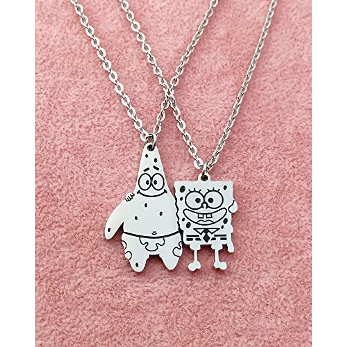 HOFOYA A pair Spongebob and Patrick Star Necklace,Sisters Necklace Set 2,Best Friend Pendant of 2 BFF Friendship Cute Funny Cartoon Necklaces, Christmas Birthday Valentine's Day Gift.
