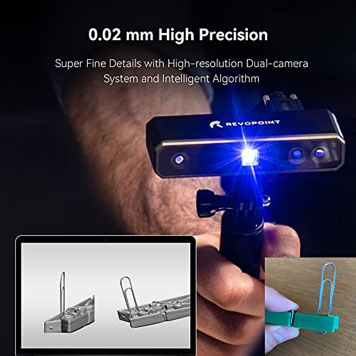 Revopoint Mini 3D Scanner for 3D Printing Handheld, Up to 0.02 mm Precision, Industrial Blue Light, Portable 3D Model Scanner for Dental, Jewelry and Small Objects - Standard