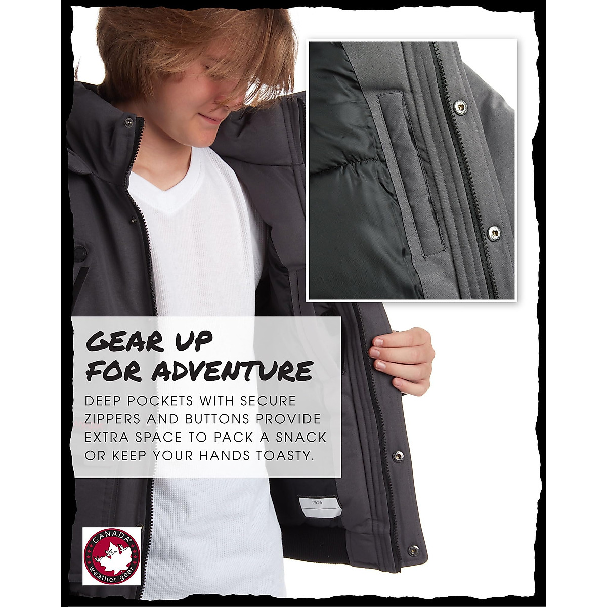 CANADA WEATHER GEAR Boys' Winter Coat – Heavyweight Bomber Parka Ski Jacket (Size: 4-20), Size 8, Coal Grey