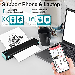 Portable Printers Wireless for Travel Mini Printer, Bluetooth Mobile Printer, Inkless Thermal Printer Support 8.26"x11.69" A4 Thermal Paper, Compatible with Android and iOS Phone & Laptop