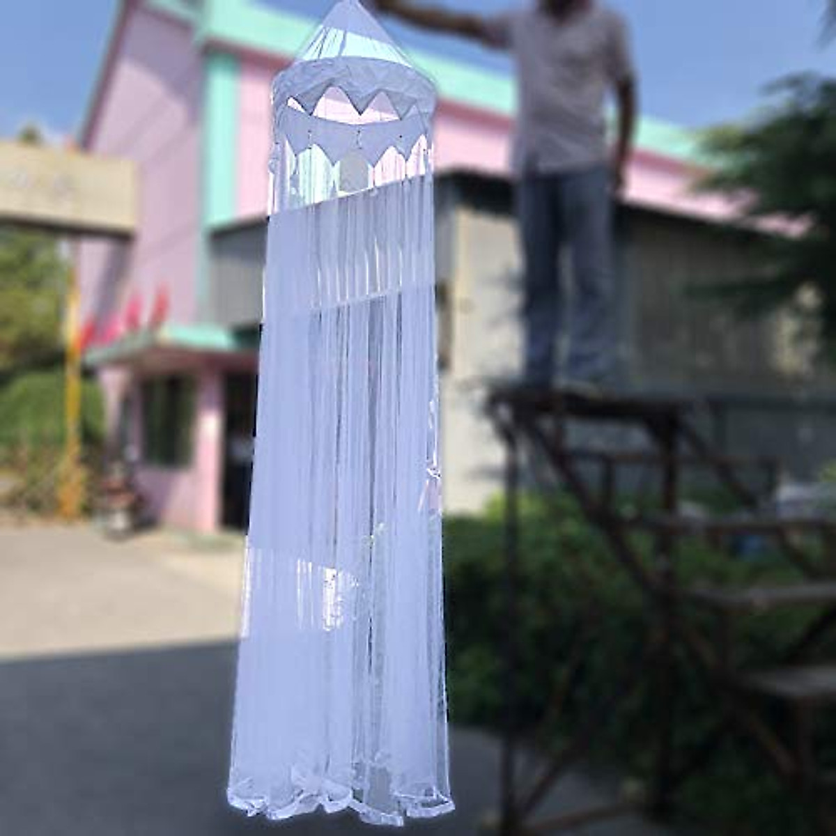 Mosquito Net for Bed Canopy Macrame Pop-Up Circular Curtain Natural Lace Large Tent Crib Netting, Carry Bag