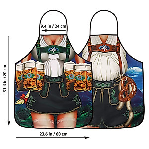 JFQ 2PCS Oktoberfest Apron, Oktoberfest Party German Dirndl with Adjustable Tying Ropes Cooking Gardening BBQ Baking Aprons for Bavarian Beer Festival