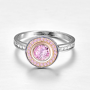 Psiroy 925 Sterling Silver Created Pink Topaz Filled Halo Promise Ring for Women Size 6
