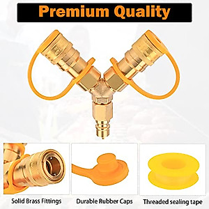 3/8" Y-Splitter Separator Natural Gas Quick Connect/Disconnect Adapter for RV Trailer Motorhome BBQ Grill High Pressure Natural Gas or Propane Systems