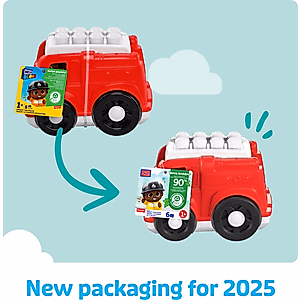 Mega BLOKS First Builders Toddler Building Blocks Toy Set, Freddy Firetruck with 6 Pieces and Storage, 1 Figure, Red, Ages 1+ Years