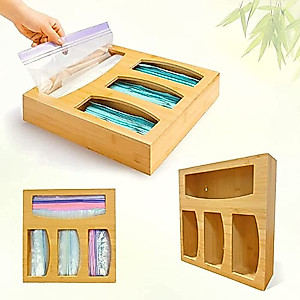 Walmax Bamboo Ziplock Bag Organizer - 12 x 3 x 12 Inches Plastic Bag Organizer - 4 compartments Ziplock Bag Storage Organizer for Kitchen Drawer