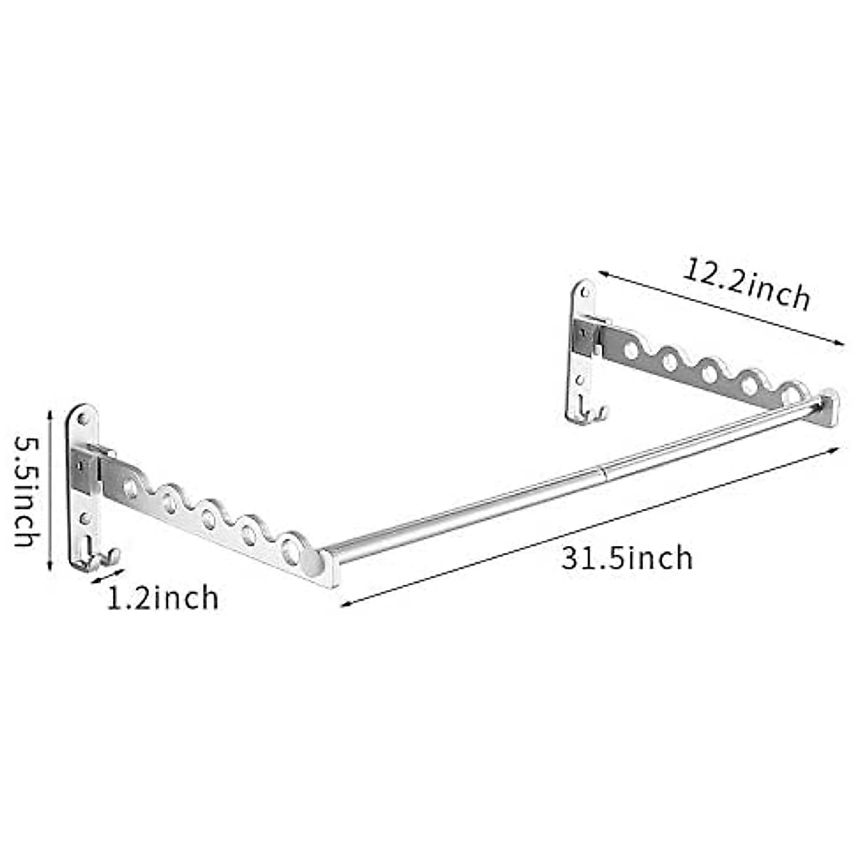 JSKRL Wall Mounted Clothes Drying Rack, Folding Laundry Drying Rack,2 Racks with Rod (Silver), Suitable for Bathroom Balcony Wardrobe Laundry Room.