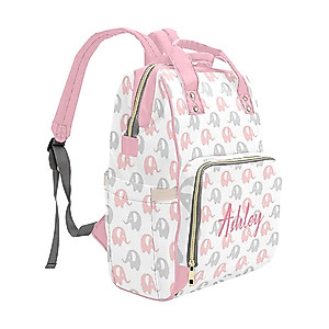 Pink Gray White Elephants Diaper Bags Backpack Personalized Baby Bag Nursing Nappy Bag Travel Tote Bag Gifts