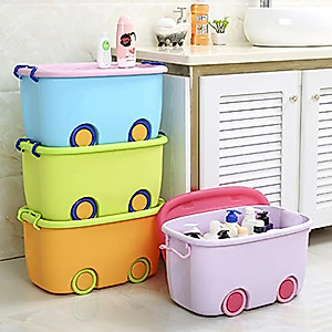 DOITOOL Storage Bins Stackable Box Stackable Organization Box with Wheel Clothes Sundries Book Container Bin for Home Bedroom Nursery Room Orange Storage Containers