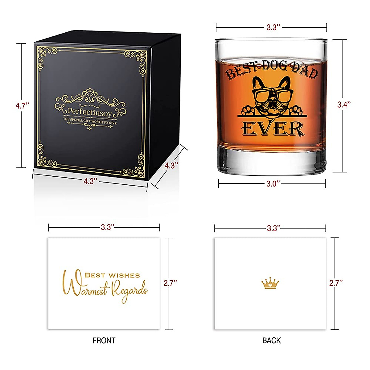 Perfectinsoy Dog Dad Ever Whiskey Glass with Gift Box, Cute French Bulldog Themed, Dog Lover Gifts for Him, Dog Dads, Dad, Grandpa, Uncle, Brothers, Husband, Whiskey Glass Gift for Dog Lovers …