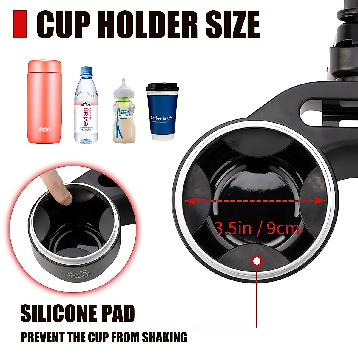 Funbliss Baby Stroller Parent Cup Holders - 4 in 1 Multifunctional Stroller Snack Tray with Phone Holder & Bonus Hooks - Removable Stroller Tray & Drink Holder,