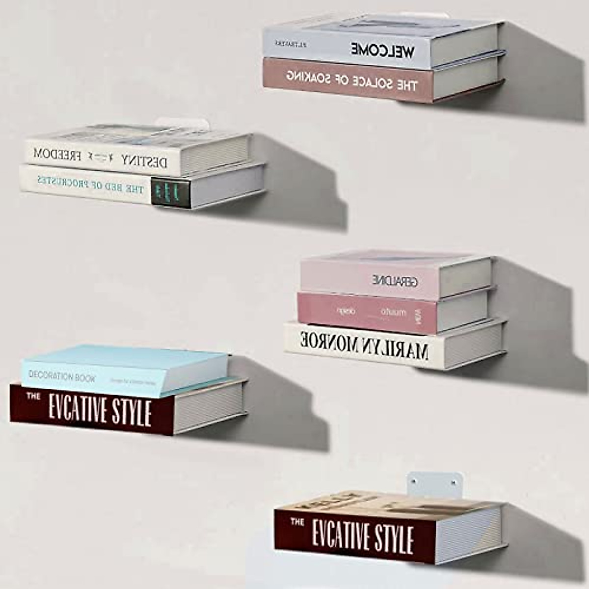 RealPlus 8pcs Invisible Floating Bookshelf for Wall Iron Floating Book Shelves Heavy Duty Book Organizer, White