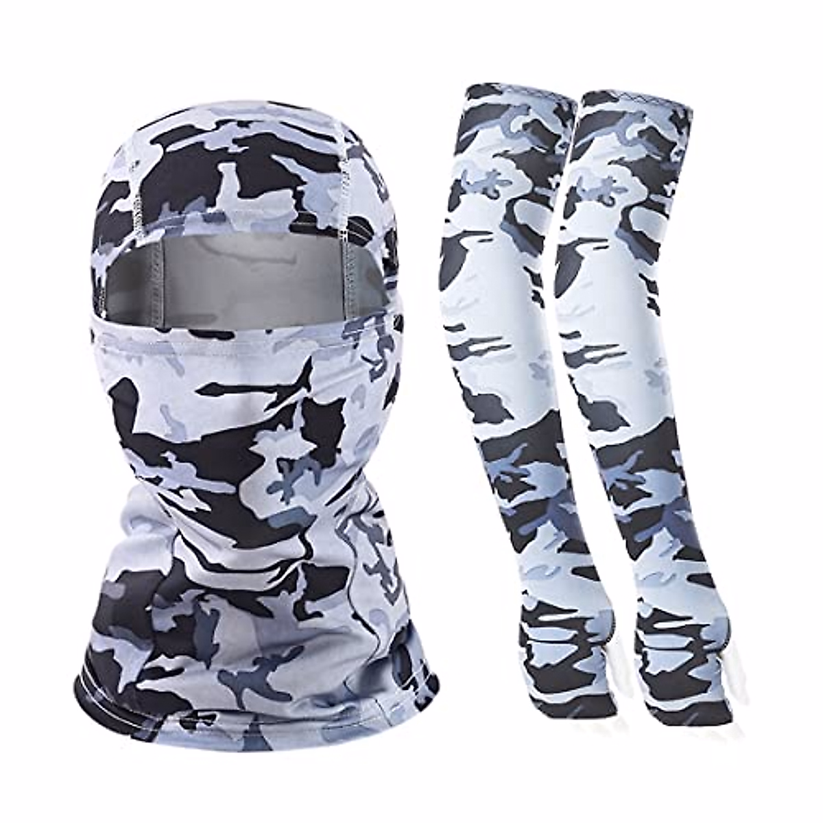 SmilerSmile Balaclava Face Mask UV Protection for Men Women Sun Hood and Arm Sleeves with Finger Hole (camo Light Grey)