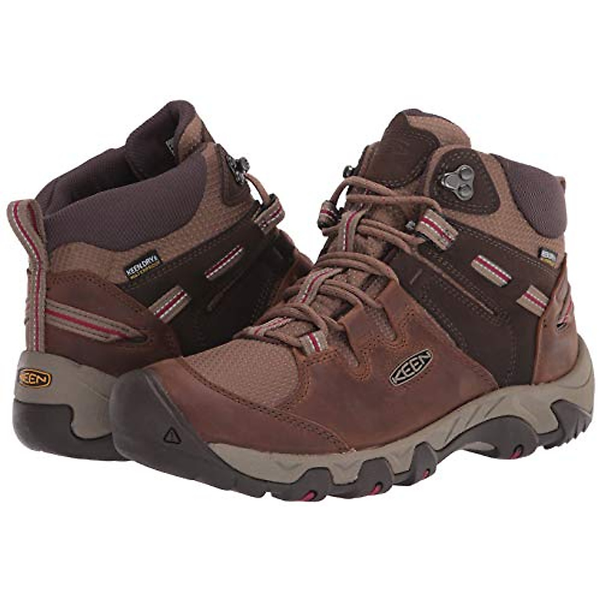 KEEN Women's Steens Mid Height Leather Waterproof Hiking Boots, Toasted Coconut/Tibetan Red, 10