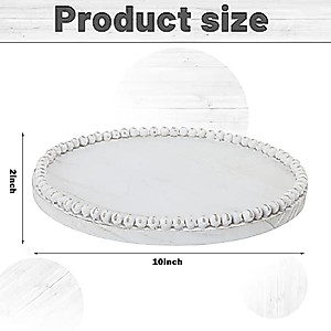White Beaded Lazy Susan Wooden Kitchen Turntable Round Spinning Lazy Susan Organizer Wood Lazy Susan Turntable 360 Degrees Rotating Lazy Susan for Table Pantry Cabinet Tray Stand (9.8 Inches)