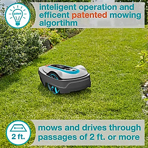 GARDENA 15001-41 SILENO City - Automatic Robotic Lawn Mower, with Bluetooth app and Boundary Wire, one of The quietest in its Class, for lawns up to 2700 Sq Ft, Made in Europe, Grey