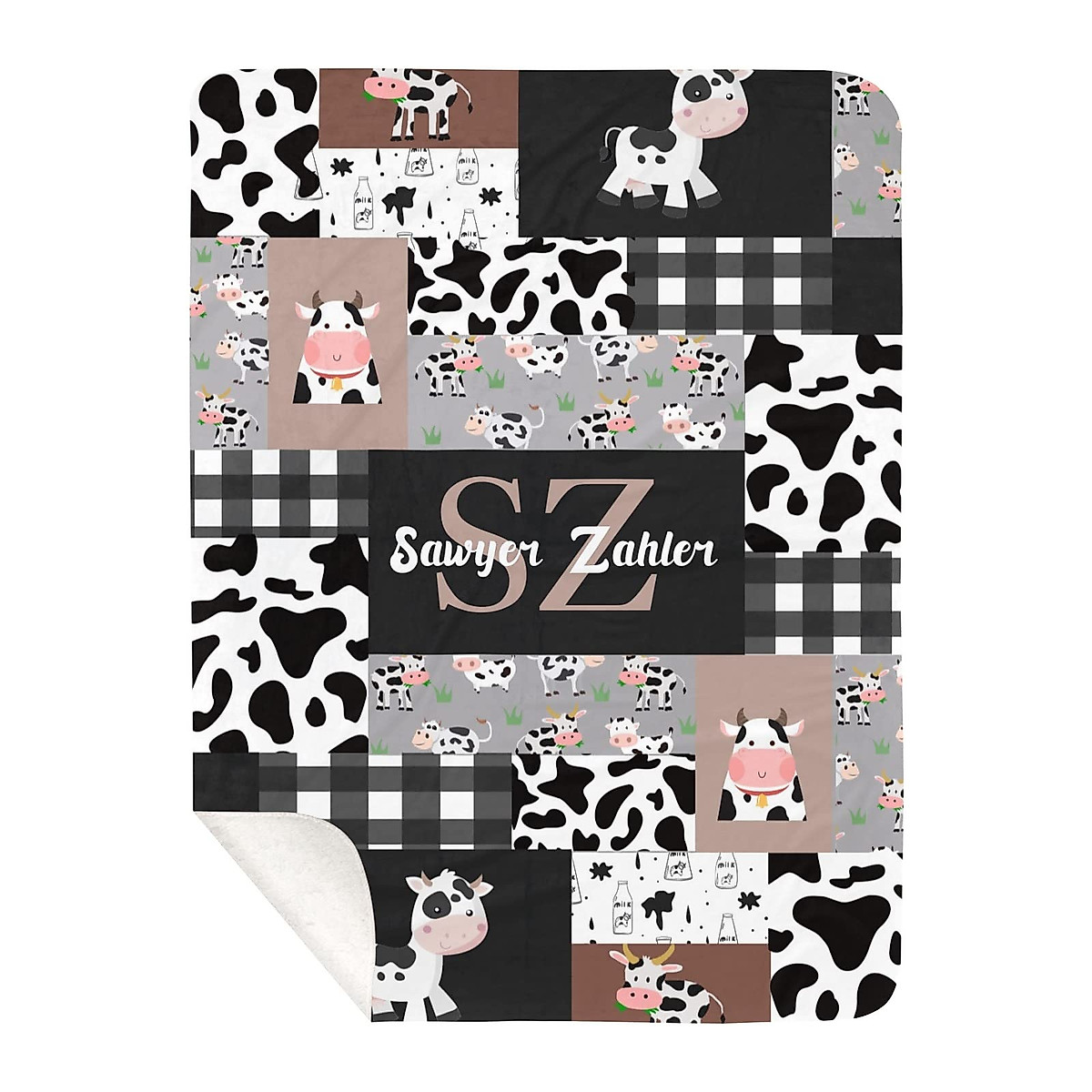 NZOOHY Cow Print Patchwork Personalized Baby Blanket for Girl Boy Soft Warm Newborn Throw Naps Swaddle Custom Blanket 30X40 in