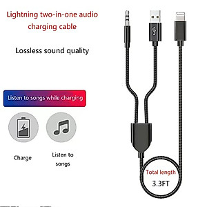 DCNETWORK Lightning to 3.5mm Aux Cord Audio Jack 2 in 1 Charging Audio Cable Works with Car Stereo Speaker Headphone iPhone to 3.5mm Stereo Aux Cable Compatible with iPhone 13/12/11/X/8(3.3FT)