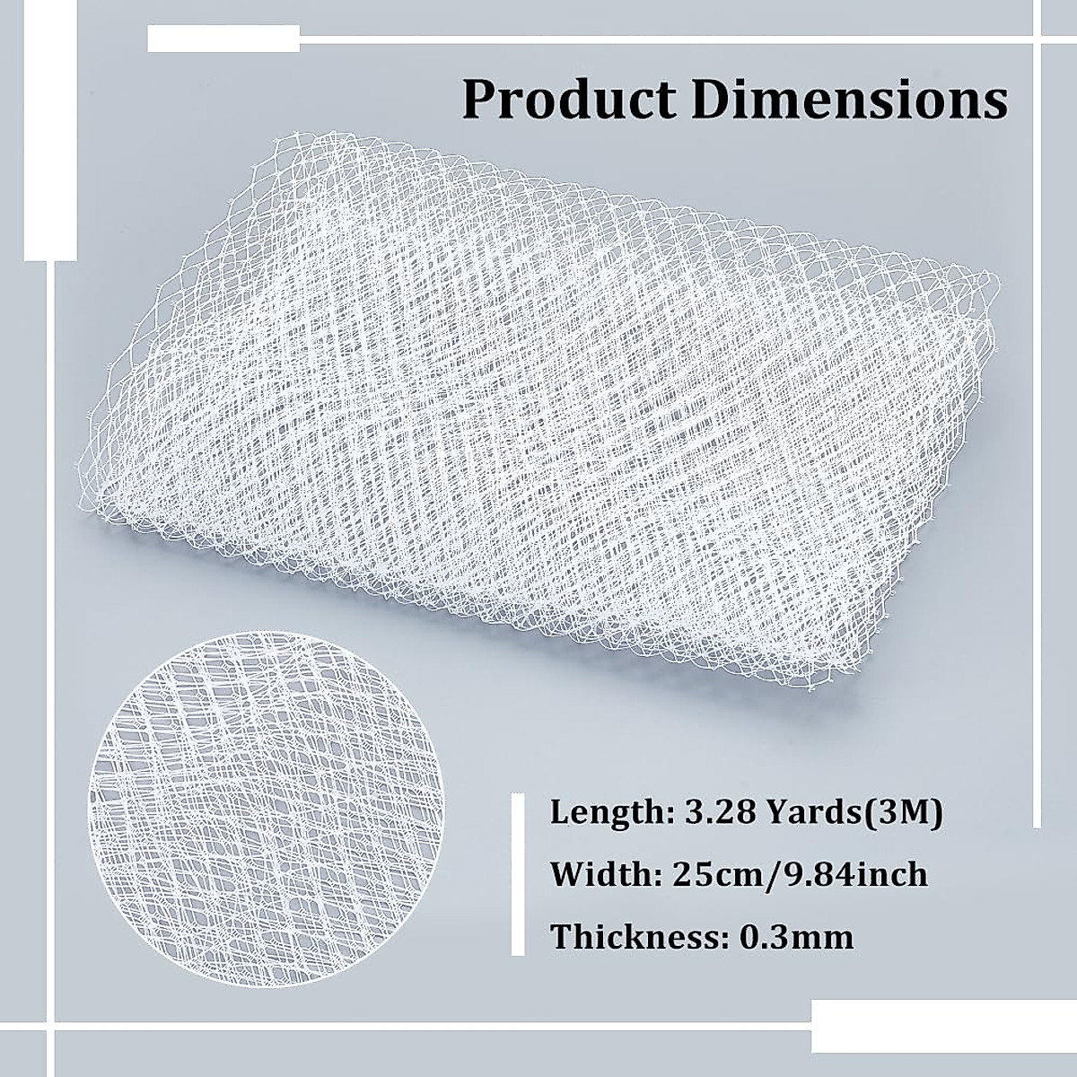 BENECREAT 3.28 Yards White Net Mesh Fabric 10inch Wide Birdcage Bridal Veil Netting Fabric Wedding Hat Veil Mesh Trimmings Fabric for Wedding Decoration, Sewing, Hat Decorating
