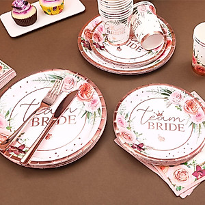 Rose and Gold Bridal Shower Party Decorations, Bridal Shower Plates and Napkins Party Supplies, Rose Paper Plates for Engagement Wedding Shower Deocr, Serves 24