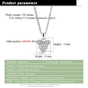 Dankadi Fashion100% 925 Silver Necklace For Women Cute Mickey Pendant Choker Solid Silver Chain 18 inch Fine Jewelry Gift